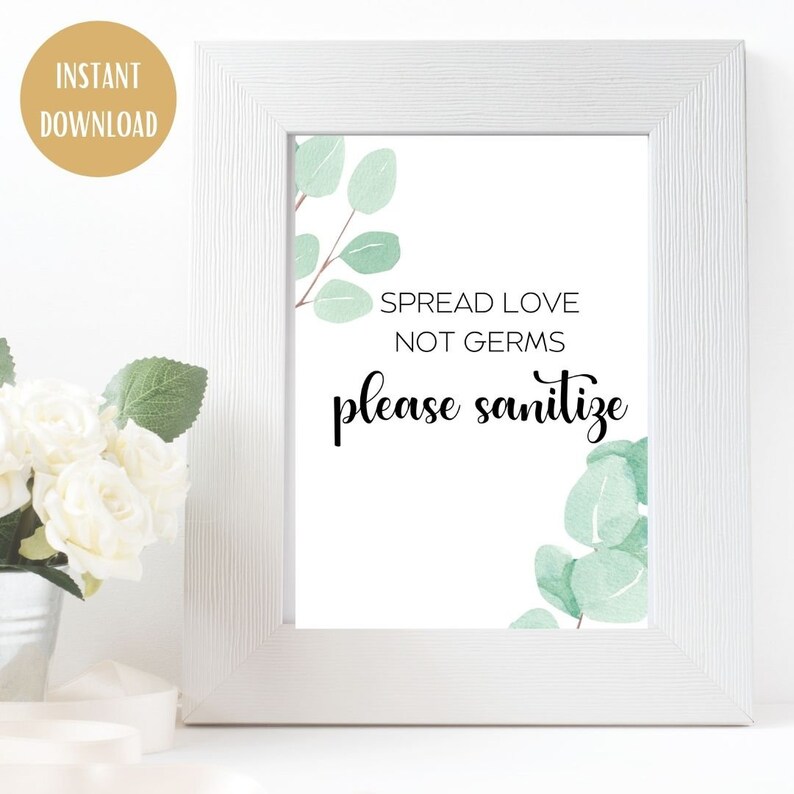 Spread Love Not Germs Sign Template Instant Download Greenery - Etsy