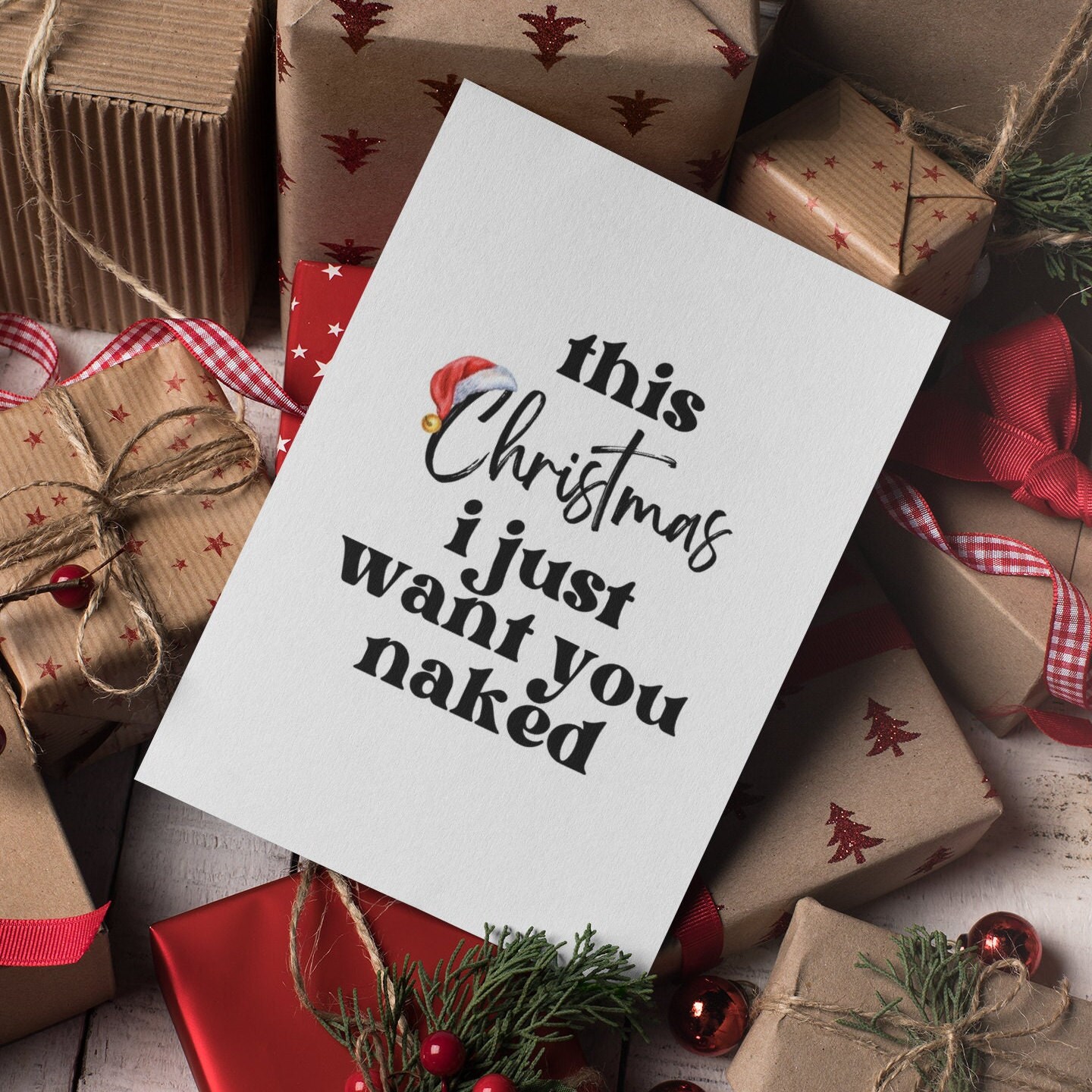 Printable Naughty Christmas Card Instant Download Want You Naked Card ...