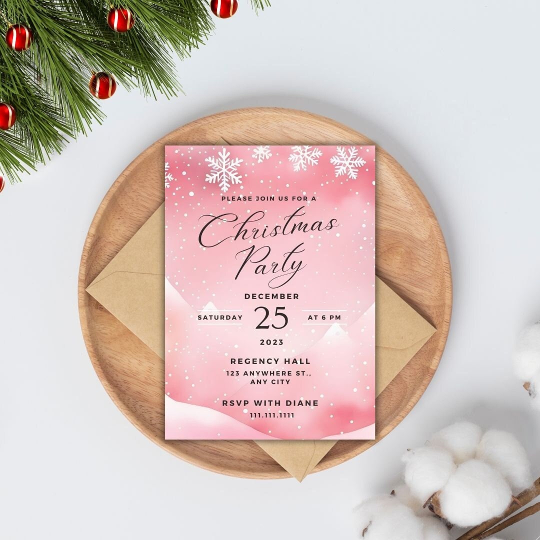 Pink Christmas Party Invitation Template | Christmas Party Printable ...