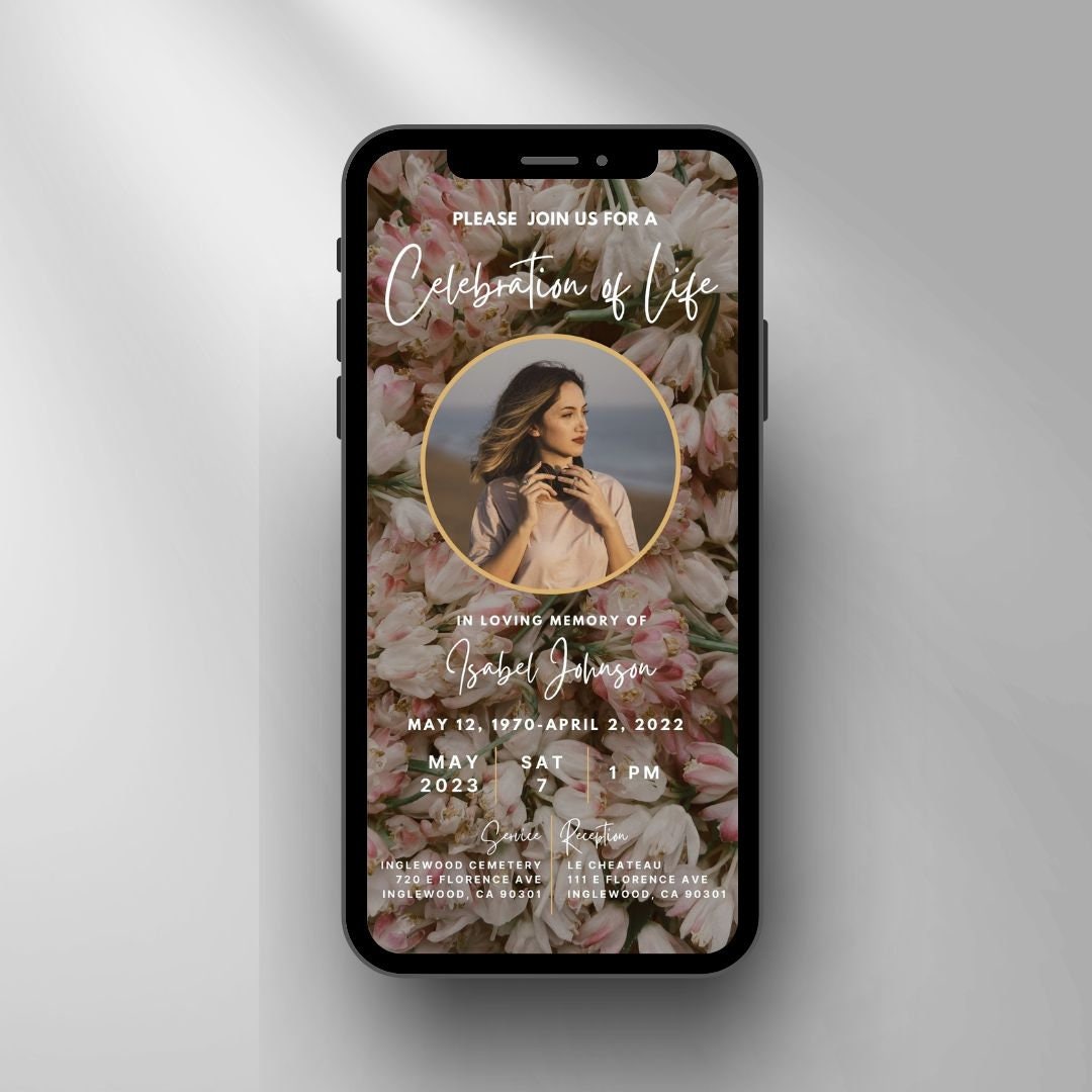 Floral Memorial Invitation Electronic Celebration of Life Funeral E ...