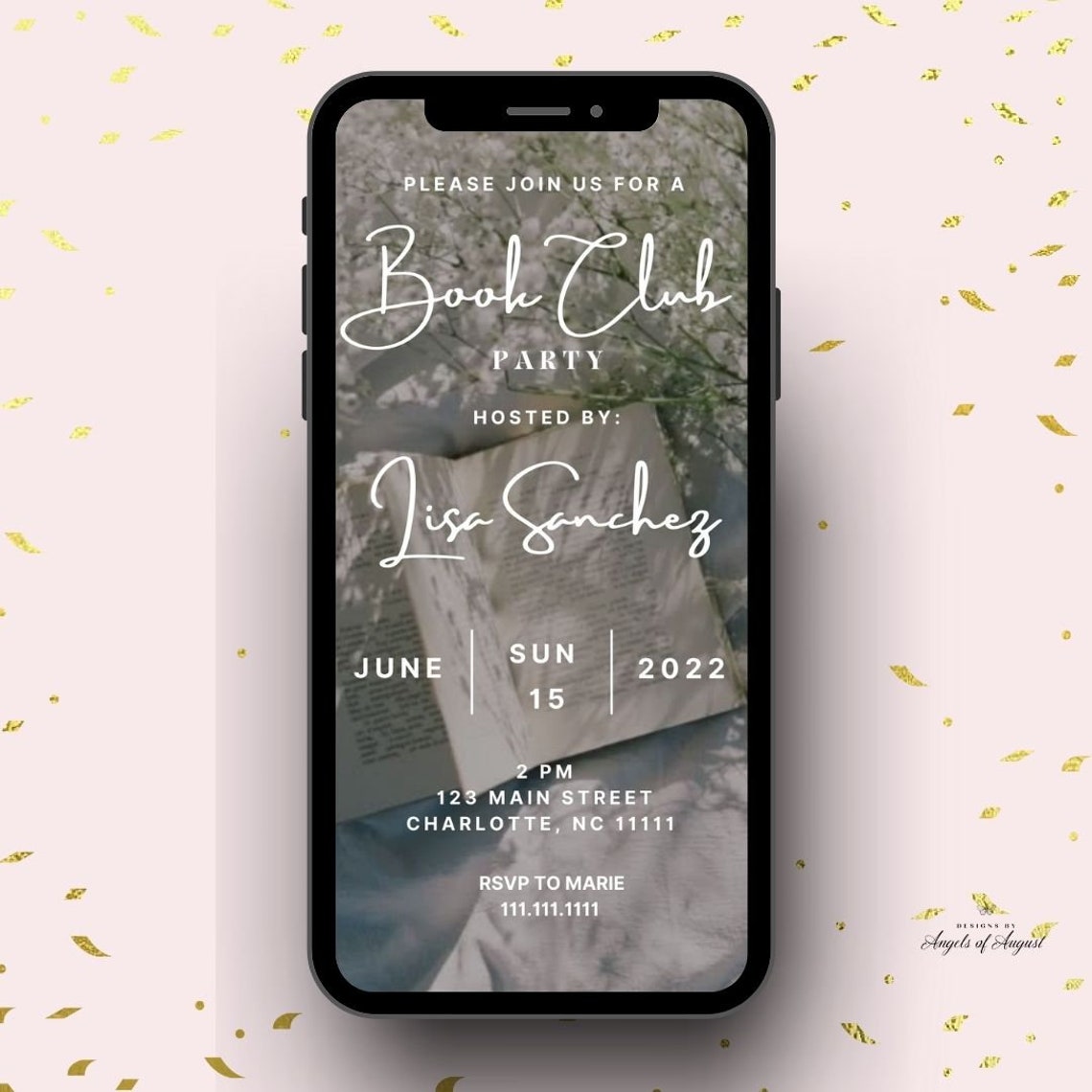 Book Club Floral Video Invitation Template Editable Instant - Etsy