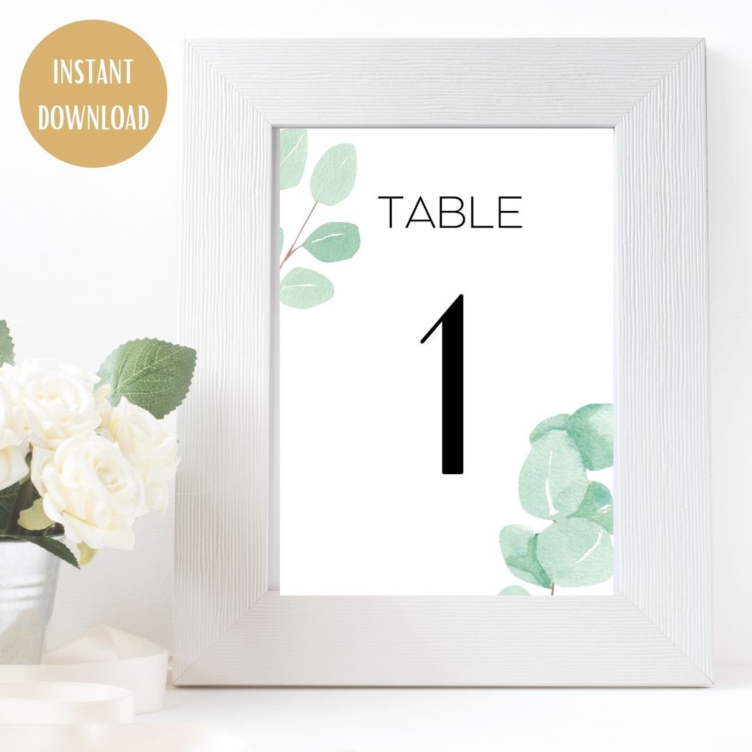 Eucalyptus Wedding Table Number Template Instant Digital - Etsy