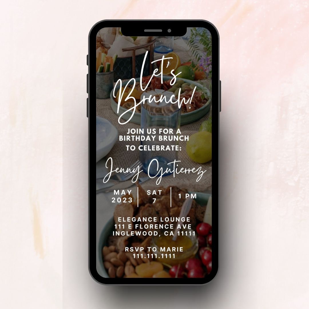 Let's Brunch Birthday Digital Invitation | Editable Canva Template ...