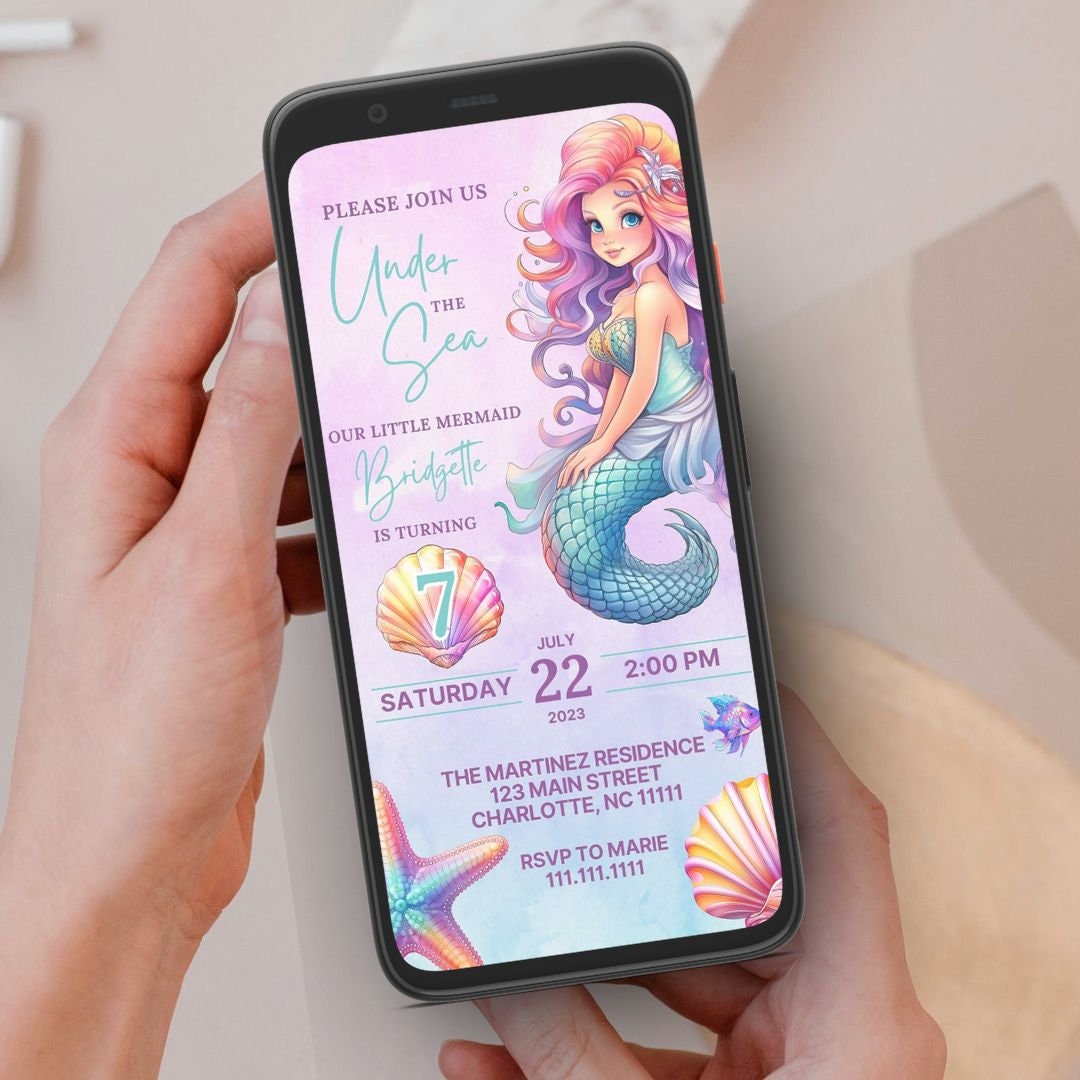 Mermaid Digital Invitation Template Editable Canva Template - Etsy
