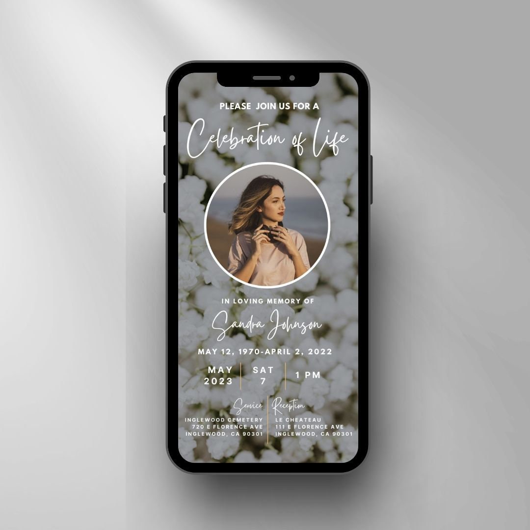 Floral Memorial Invitation Electronic Celebration of Life Funeral E ...