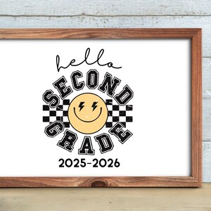 Printable First Day of Second Grade 2025 Sign Checkered Second Grade ...
