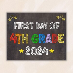 Printable First Day of Fourth Grade Sign Back to School Chalkboard Sign ...