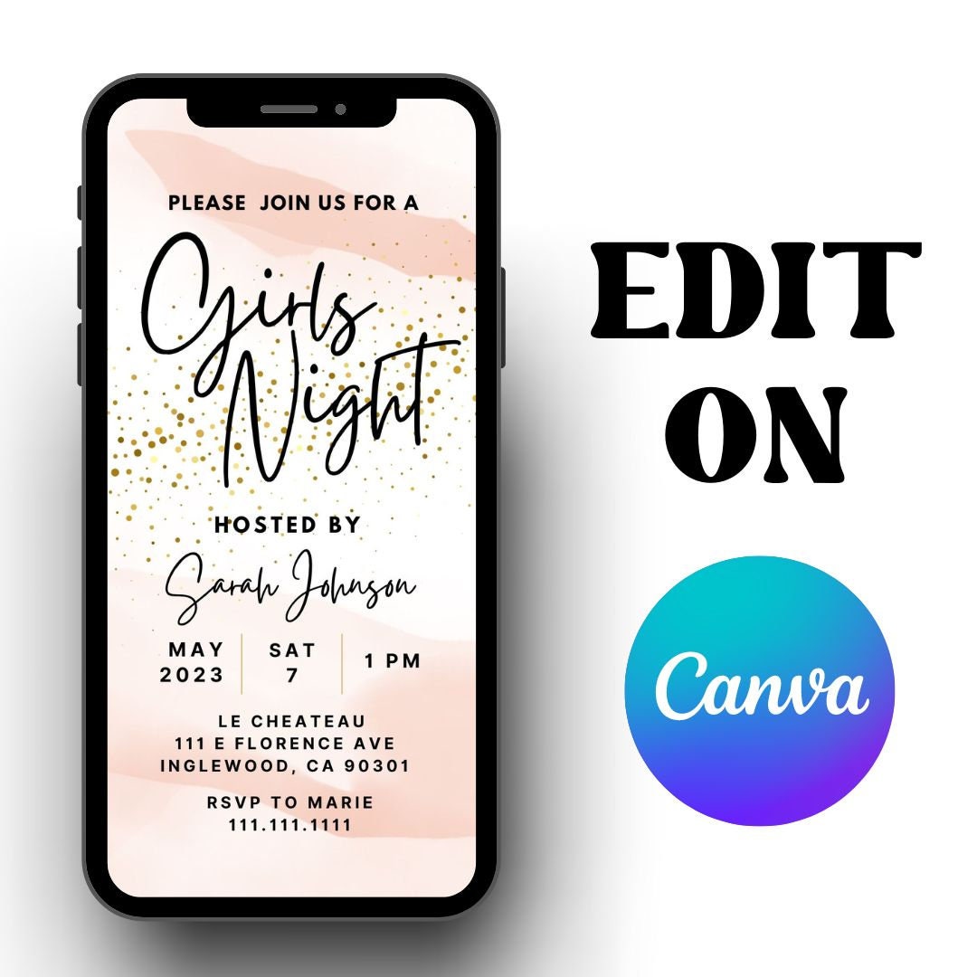 Girls Night Digital Invitation Editable Canva Template - Etsy