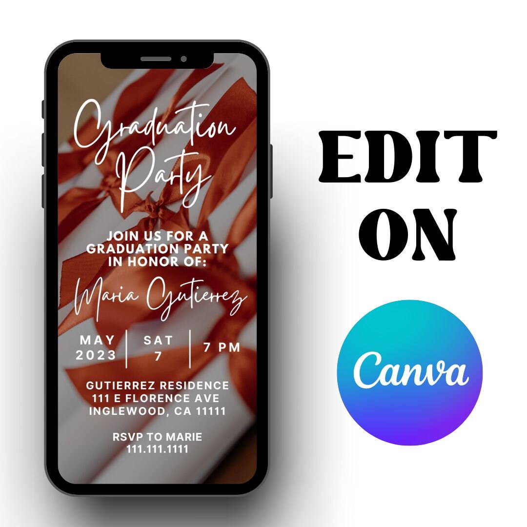 Graduation Party Digital Invitation Canva Editable Template Diploma ...