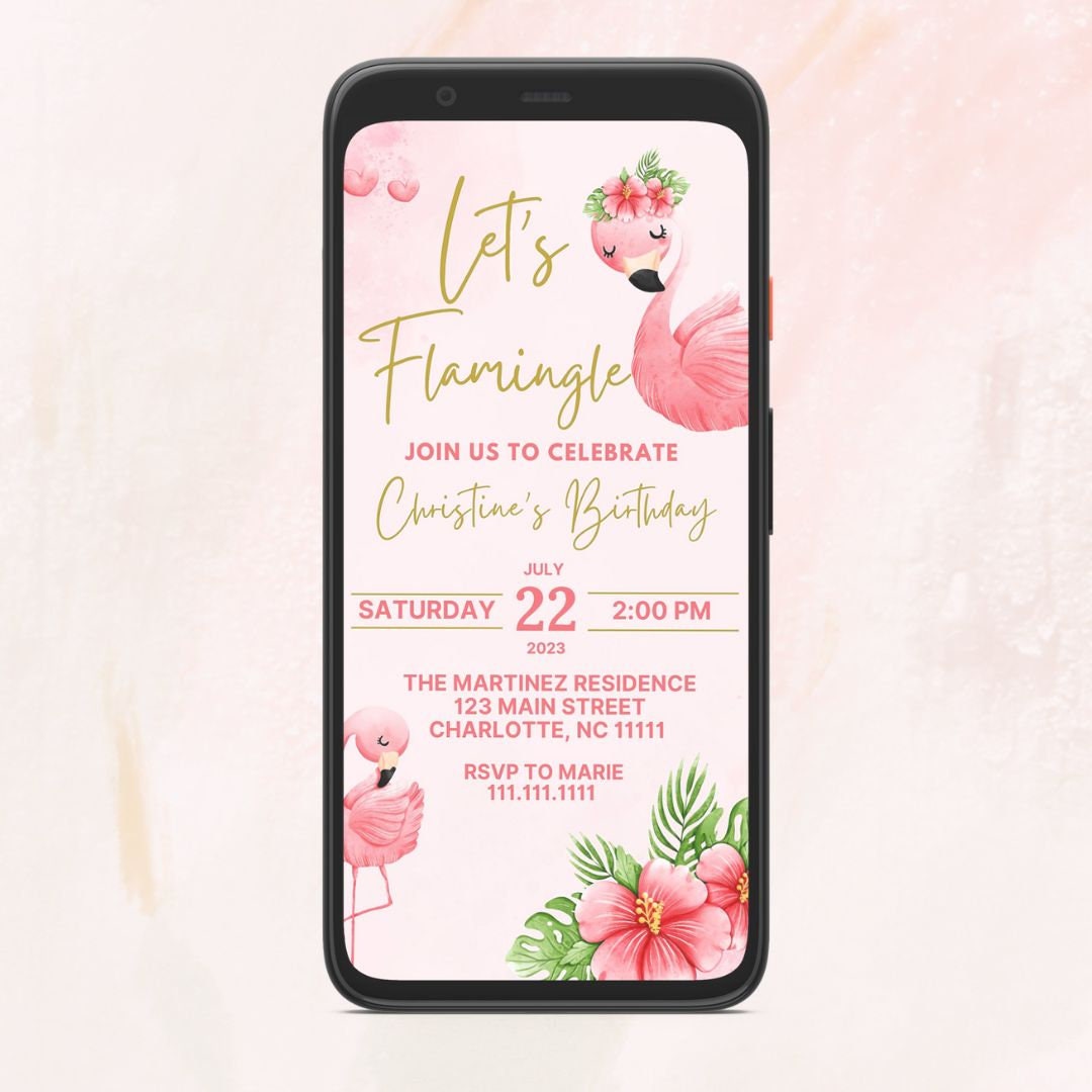 Let's Flamingle Digital Invitation Template | Editable Canva Template ...