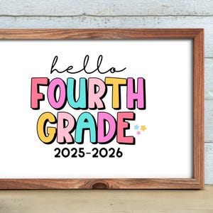 Printable First Day of Fourth Grade 2025 Sign Fourth Grade Sign Hello ...
