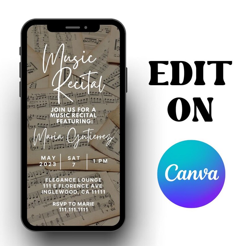 Music Recital Digital Invitation Canva Editable Template Music Recital ...