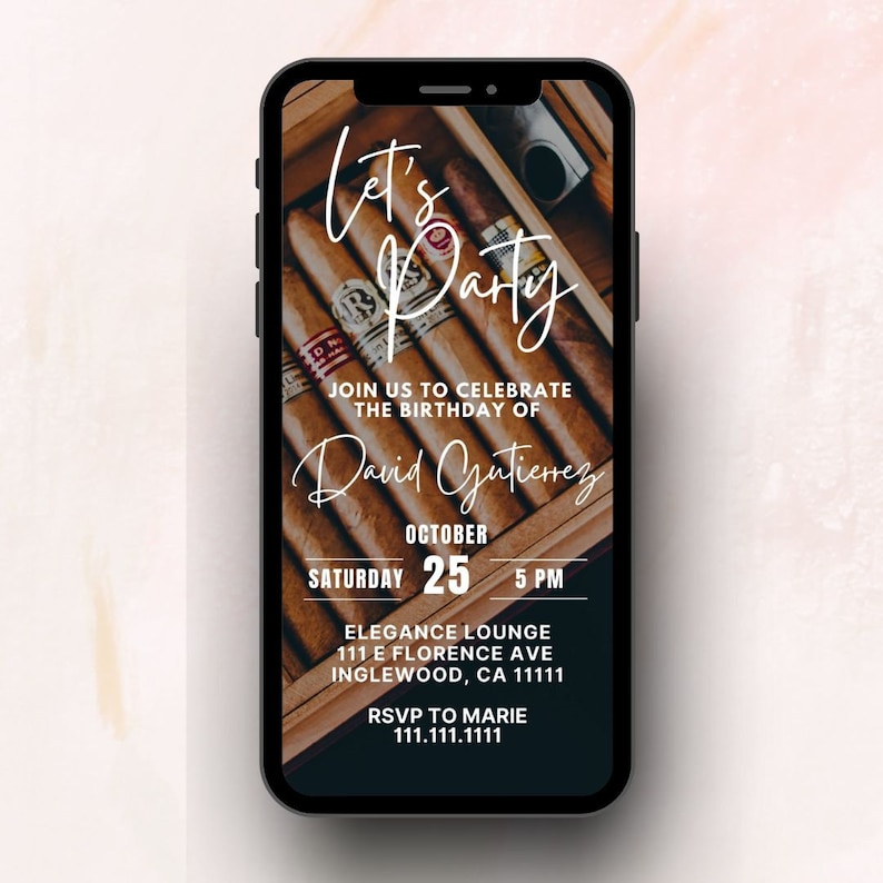 Cigar Birthday Party Digital Invitation | Editable Canva Template ...