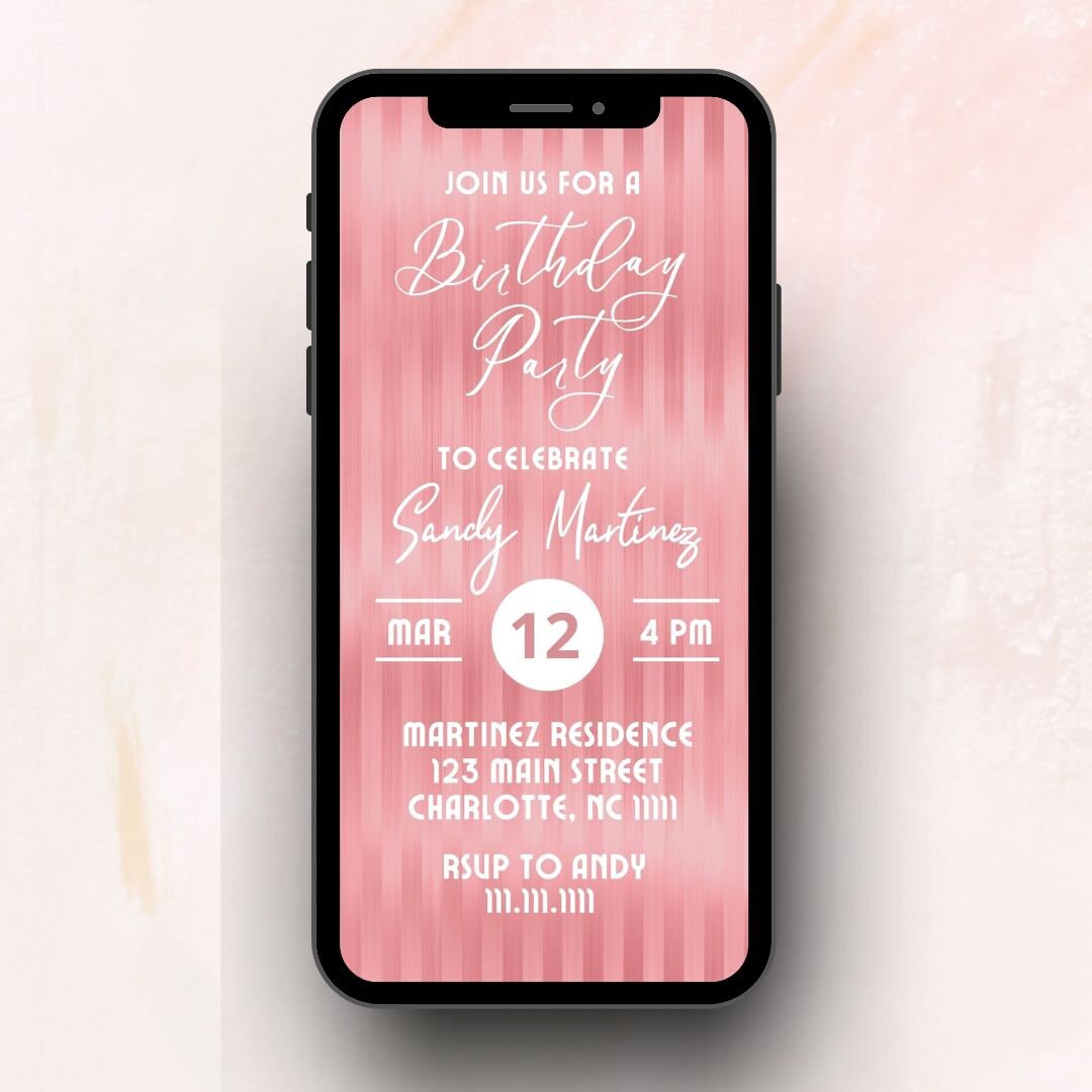 Birthday Party Digital Invitation | Editable Canva Template | Pink Glam ...