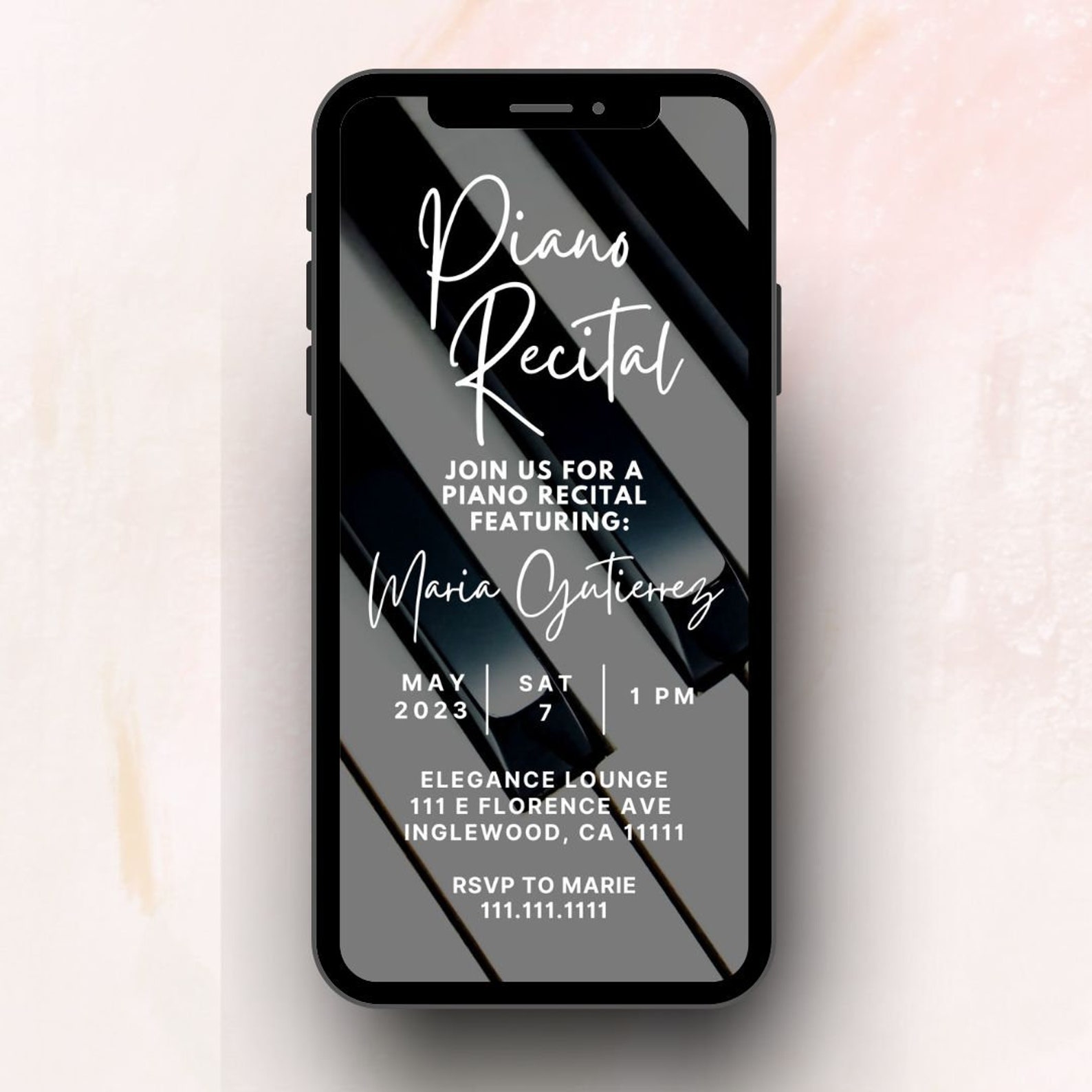 Piano Recital Digital Invitation | Canva Editable Template | Music ...