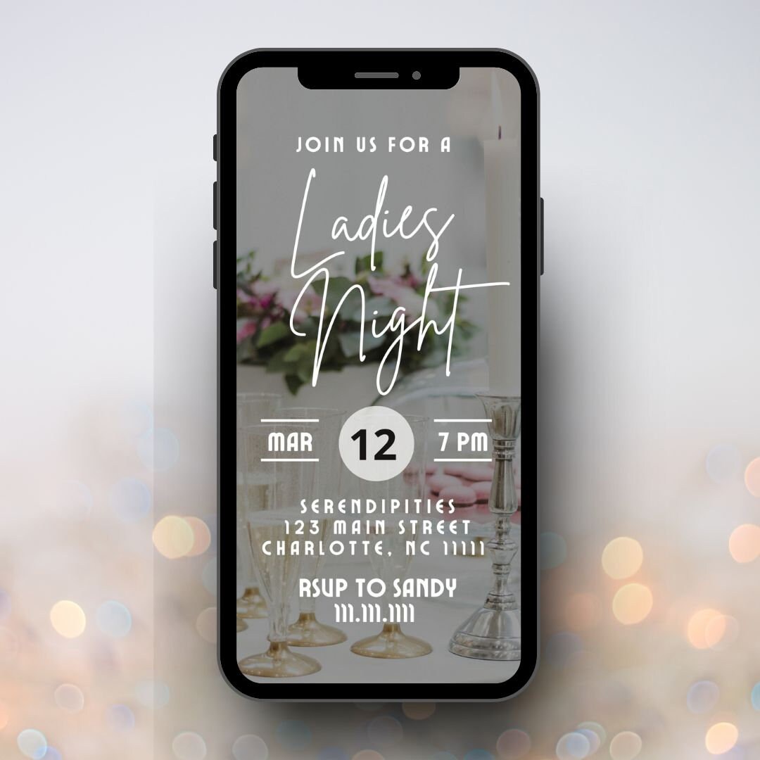 Ladies Night Digital Invitation | Editable Canva Template | Champagne ...
