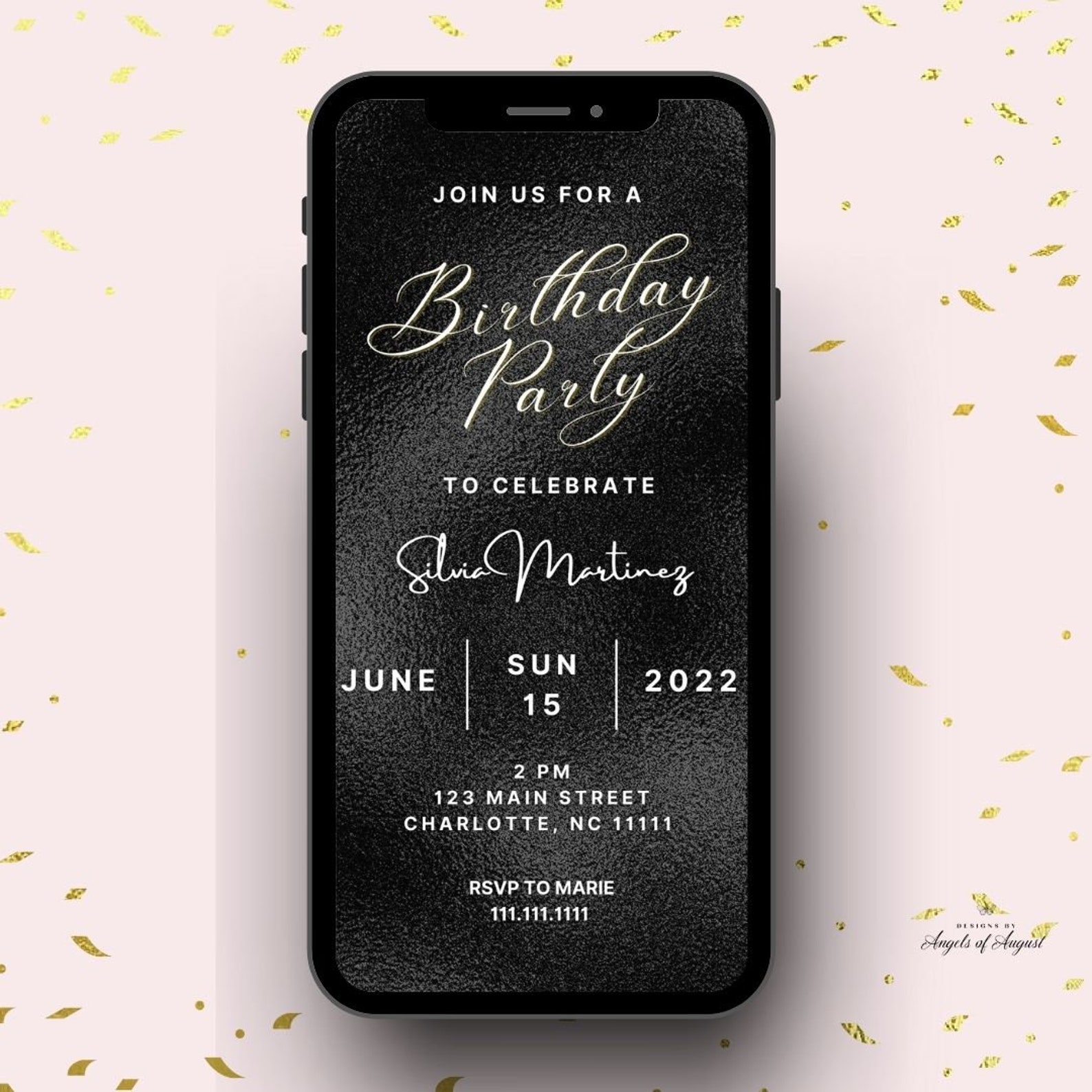 Black Sheen Party Digital Invitation | Instant Download | Girl ...
