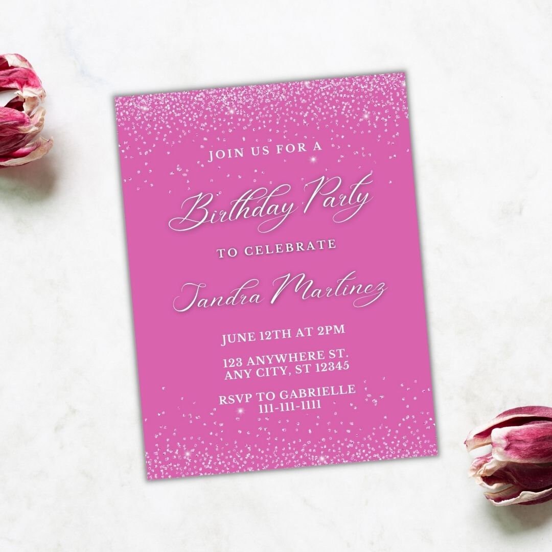 Printable Pink Birthday Invitation Canva Editable Template Instant ...