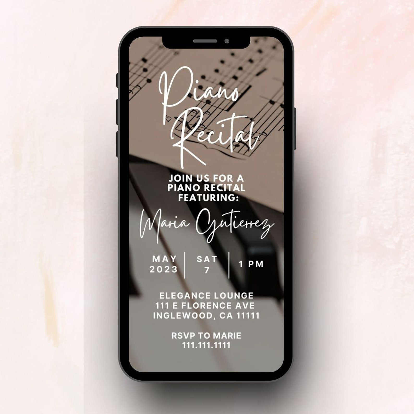 Piano Recital Digital Invitation Canva Editable Template Music Recital ...