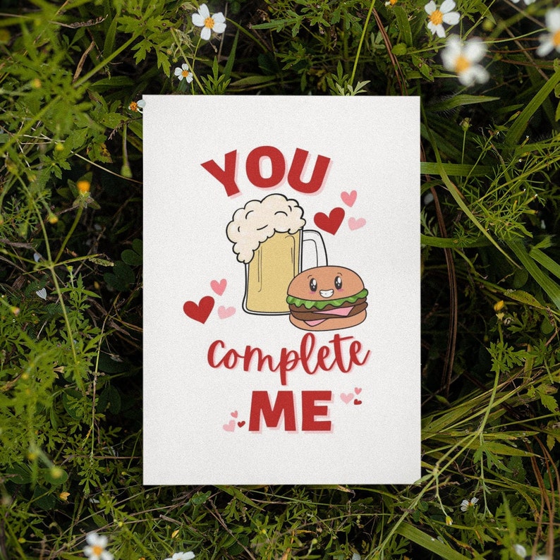 Printable You Complete Me Card Beer & Burger Card Funny Anniversary ...