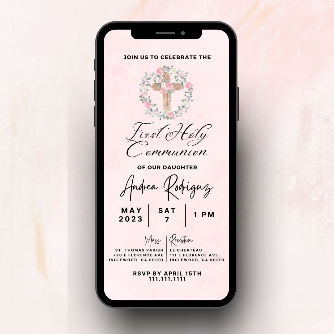 First Communion Digital Invitation | Canva Template | Watercolor ...