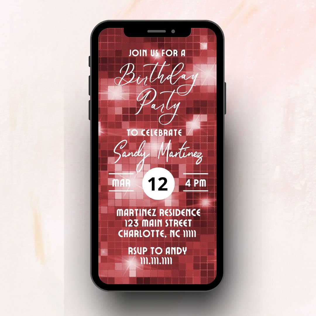 Birthday Party Digital Invitation | Editable Canva Template | Red Disco ...