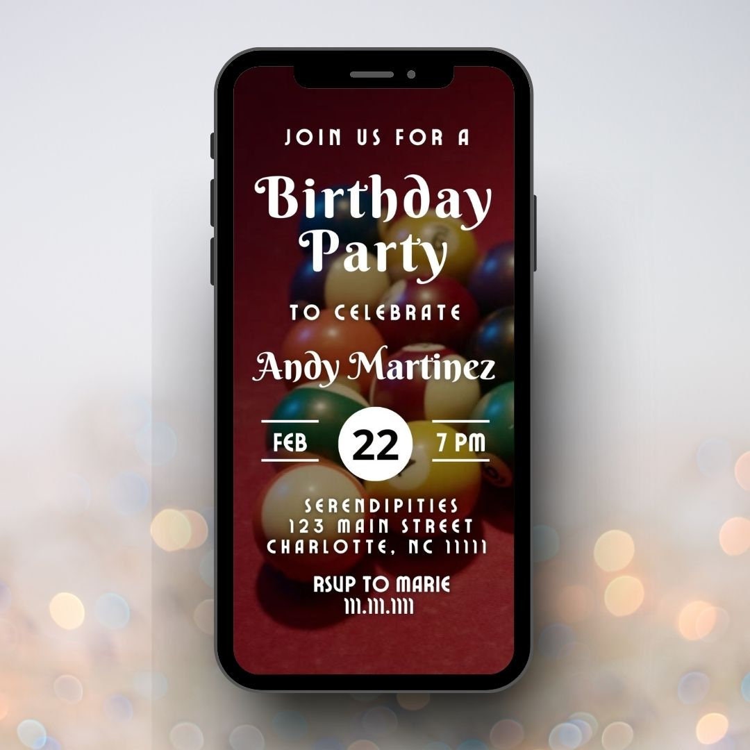 Billiard Birthday Video Invitation Template | Editable Template | Canva ...