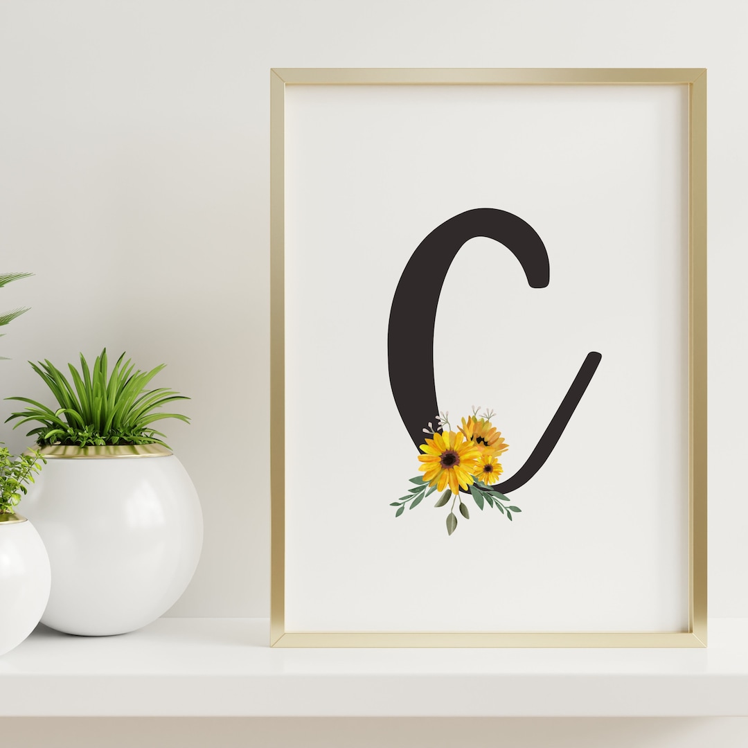 Sunflower Black Letter C Print | First Initial | Monogram Nursery Wall ...