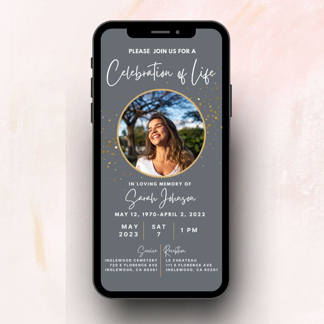 Memorial Invitation Electronic Celebration of Life Funeral E-vite ...