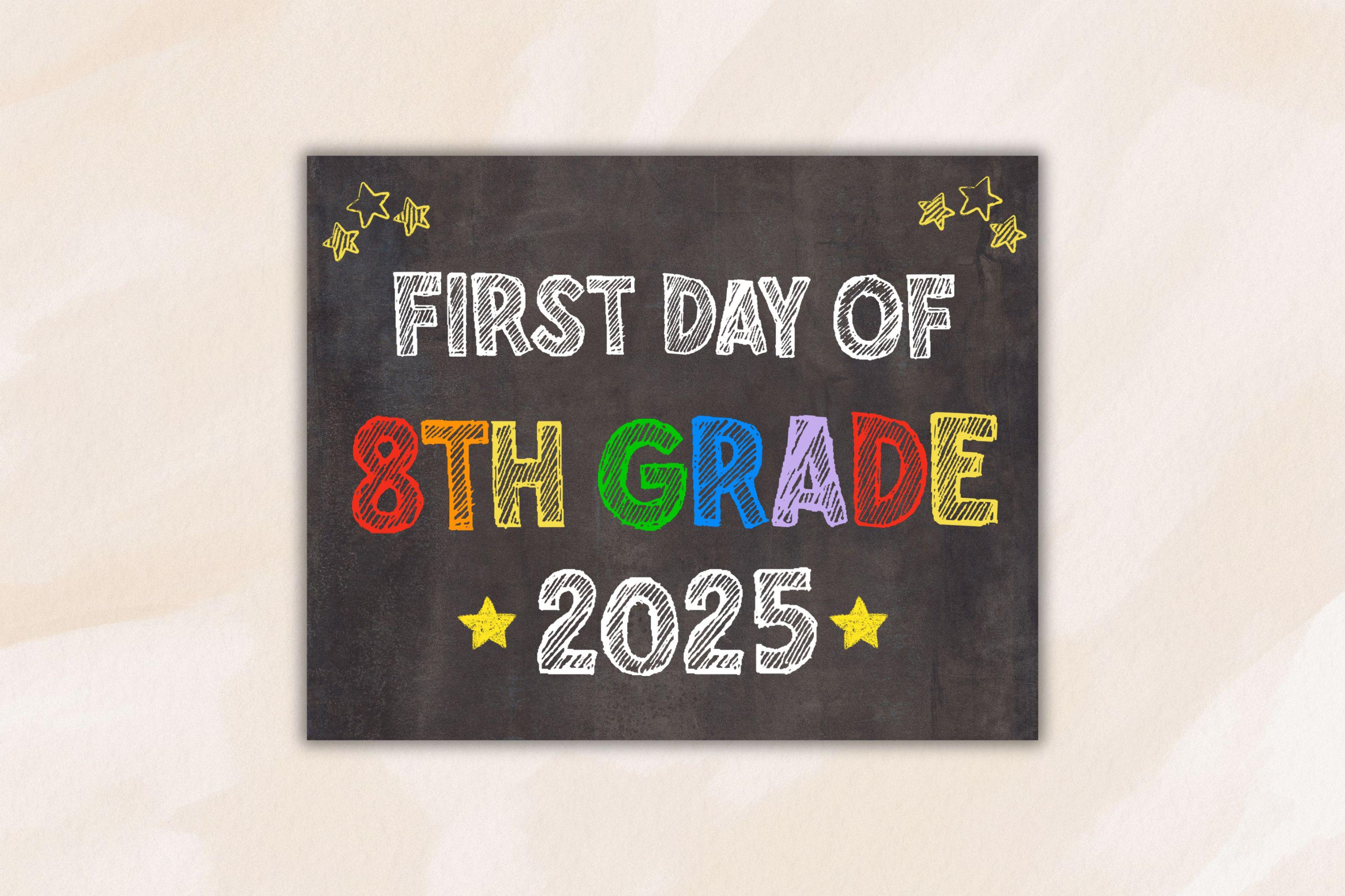 Printable First Day of Eighth Grade Sign Back to School Chalkboard Sign ...