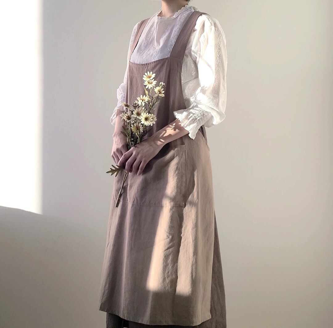 Linen Cotton Cross Back Apron - Warm Cottage Aprons for Women, Beige ...