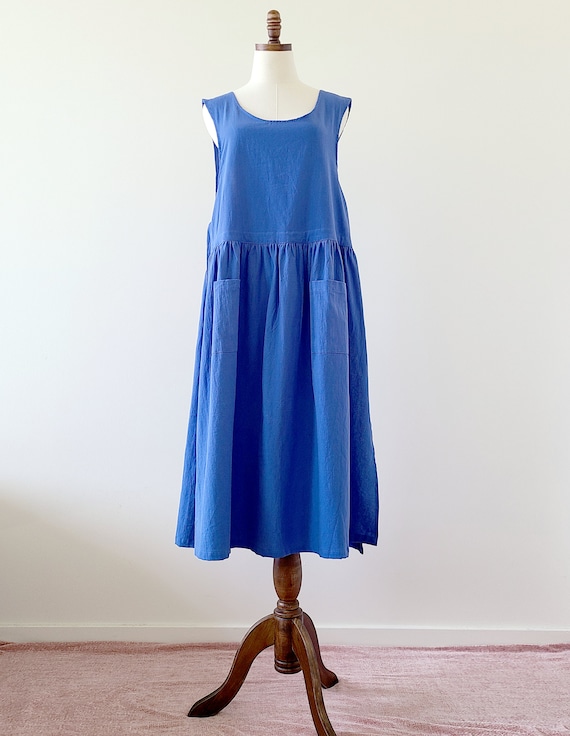 Vintage-style Japanese Kitchen Apron With Pockets, Side-open Vintage-style Japanese Kitchen Apron With Pockets, Side-open