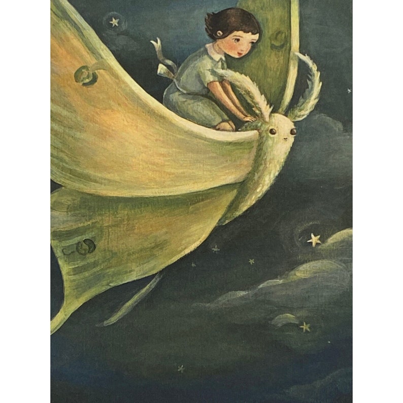 Nursery Art Print Girls Room Little Girl Riding Moth Butterfly Fairy ...