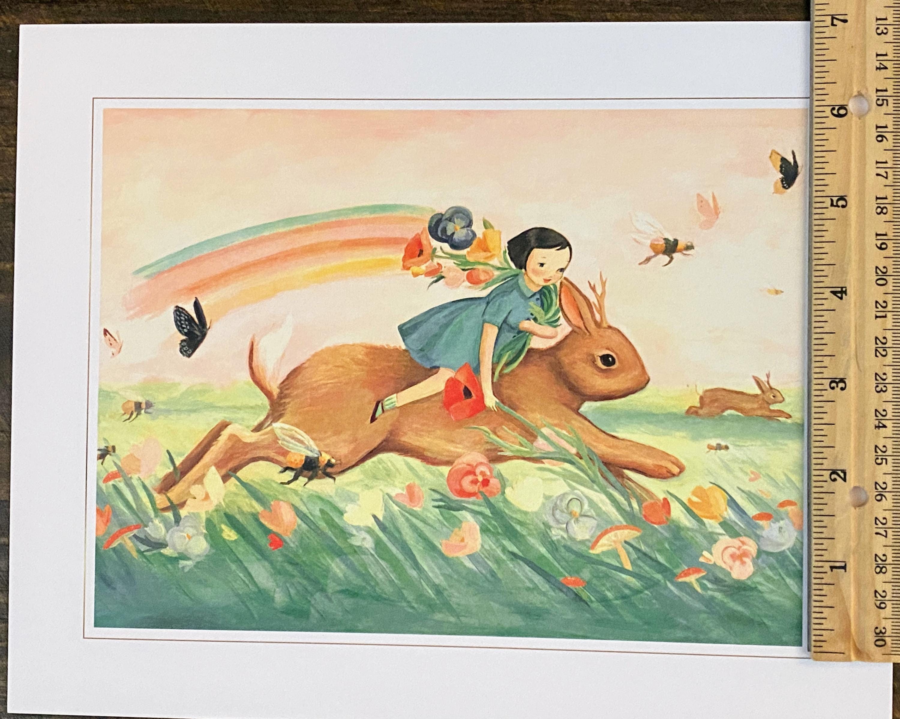 Nursery Art Print Girls Room Little Girl Riding Moth Butterfly Fairy ...