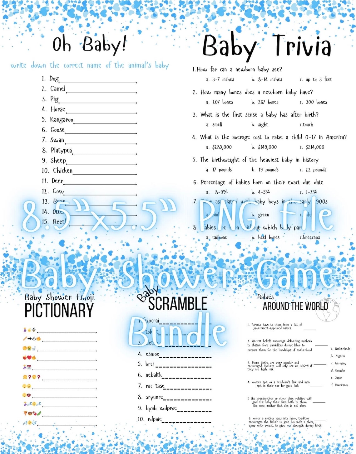 Blue Baby Shower Games Bundle| Boy Baby Shower| Baby Shower Activities ...
