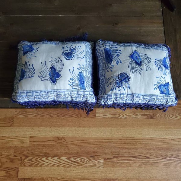 Blue and White Embroidered Pillow - Etsy