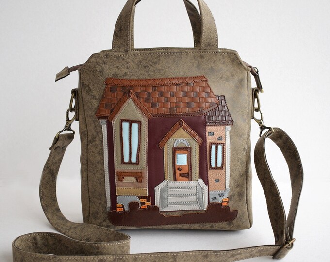 Denim Tote Bag With House Design. - Etsy