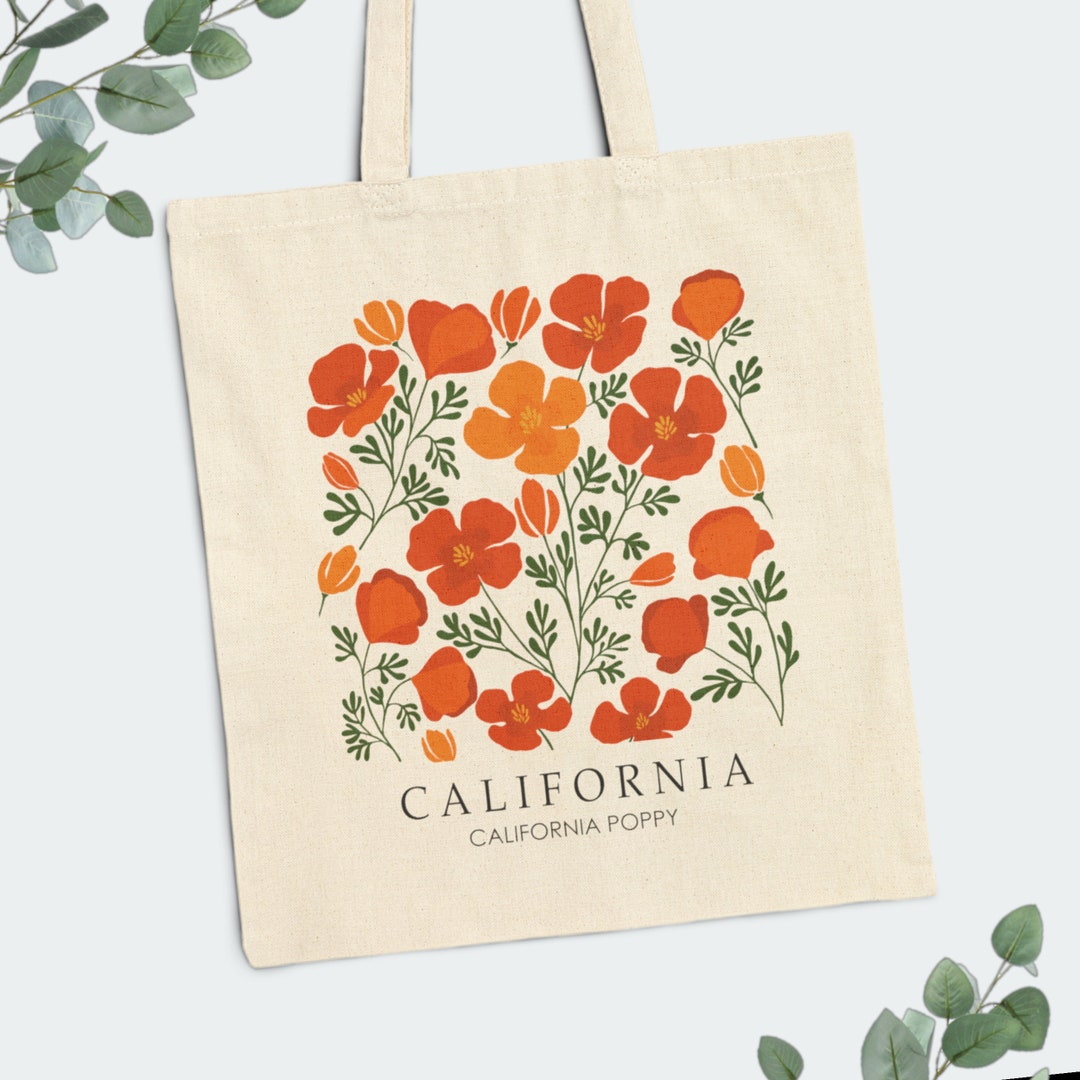 California Poppy Cotton Canvas Tote Bag | 15" X 16" | California State ...