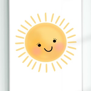 Yellow Sun Art Poster for Nursery, Printable Sun Print Wall Art, Sun ...