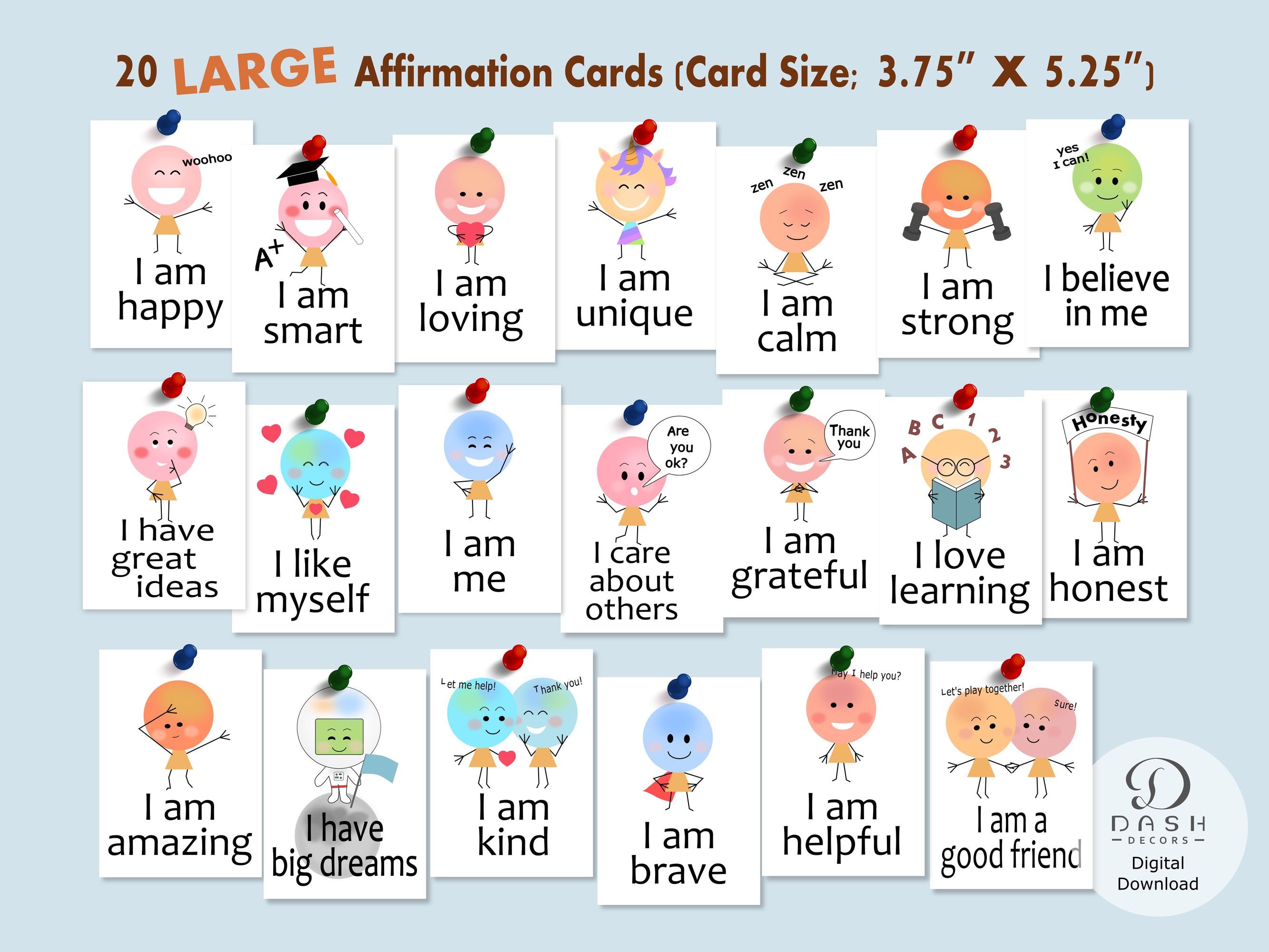 LARGE Daily Affirmation Cards Printable for Kids Digital - Etsy