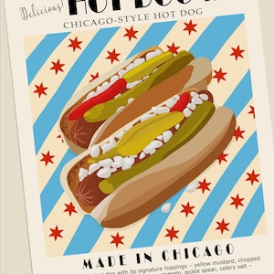 Chicago Wall Art With Chicago-style Hot Dog Print | Retro Kitchen ...