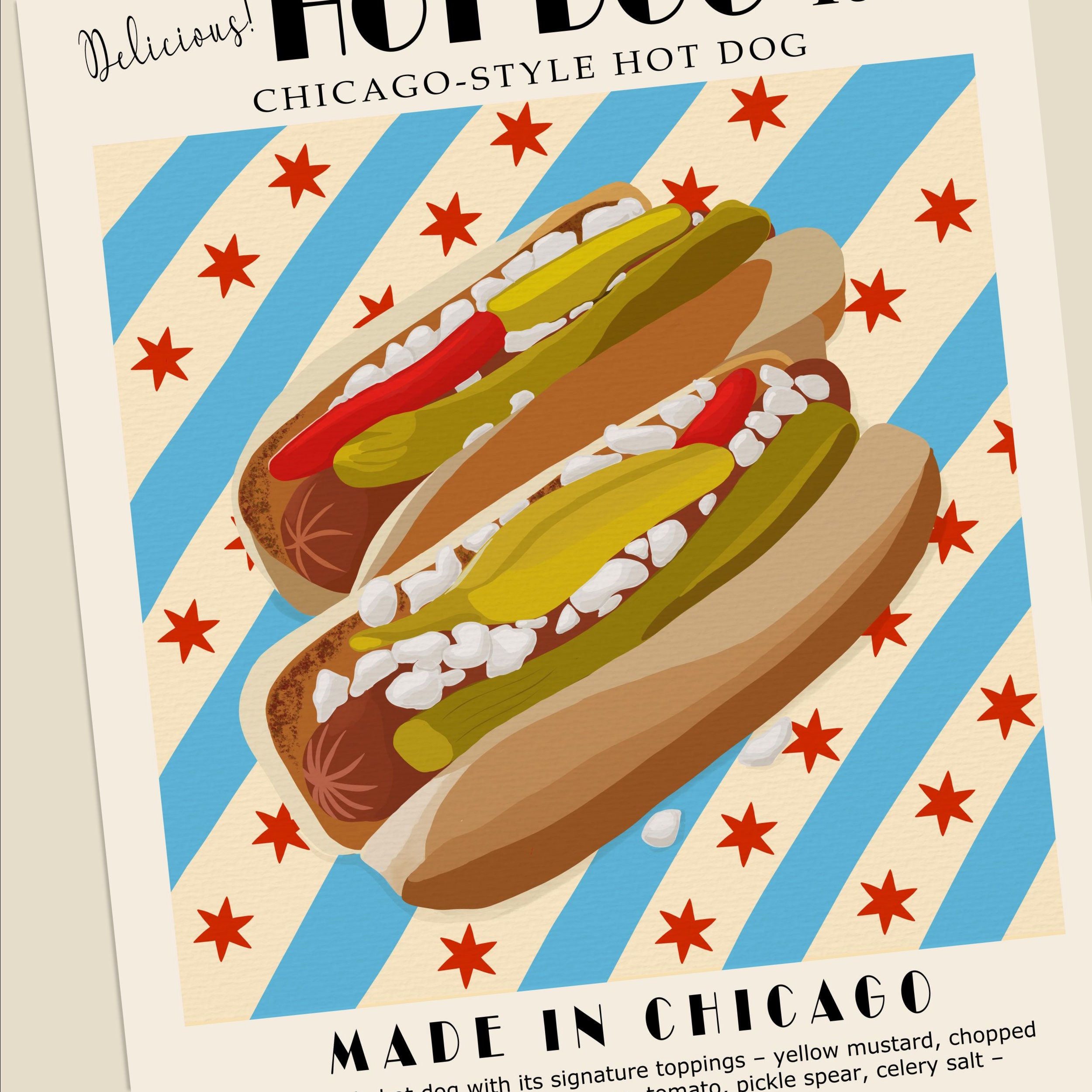 Chicago Wall Art With Chicago-style Hot Dog Print Retro Kitchen Dining ...