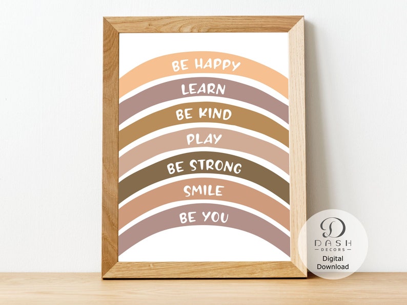 Boho Rainbow Daily Affirmation Wall Art for Kid's Room, Playroom ...