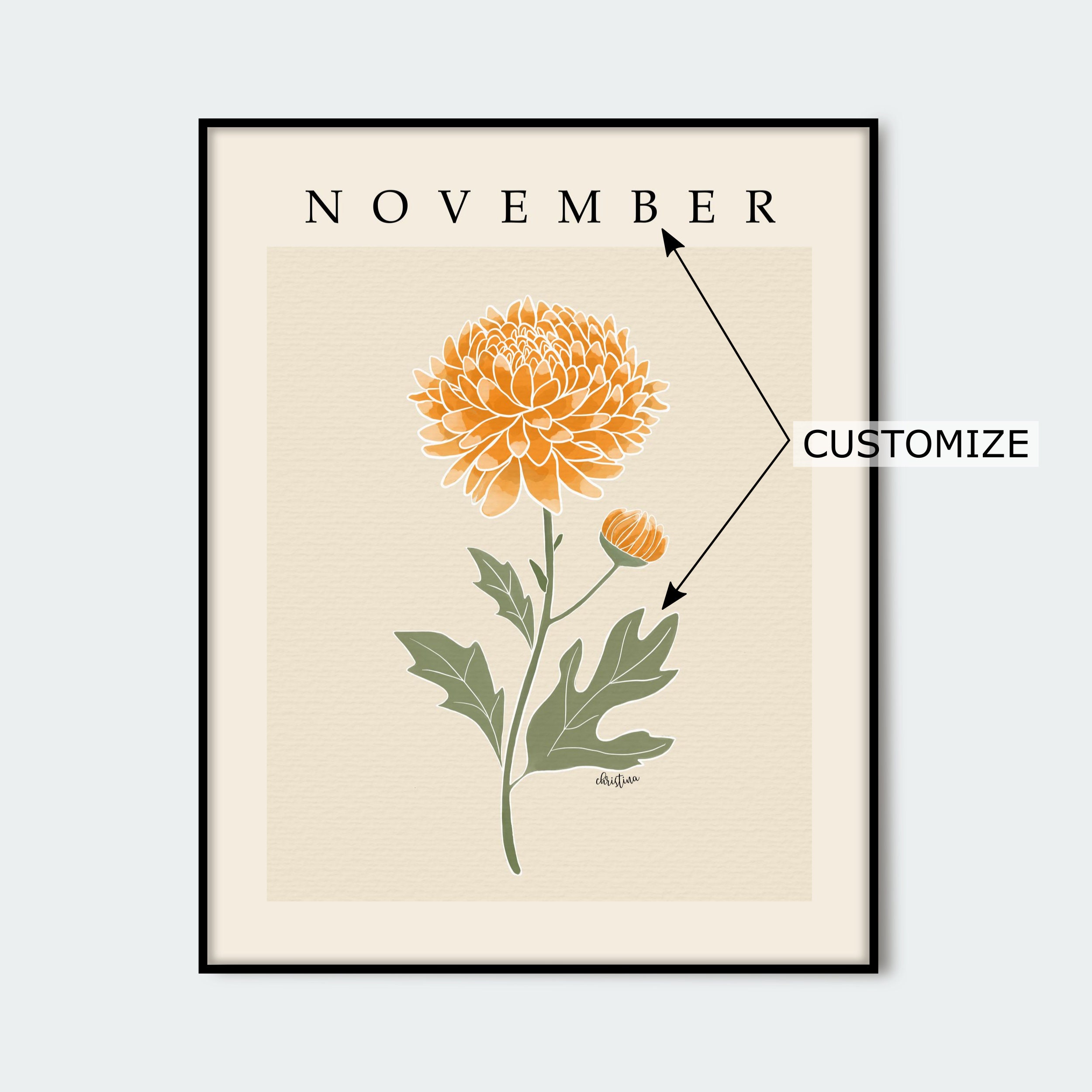 November Chrysanthemum Birth Month Flower Print Personalized Birth ...