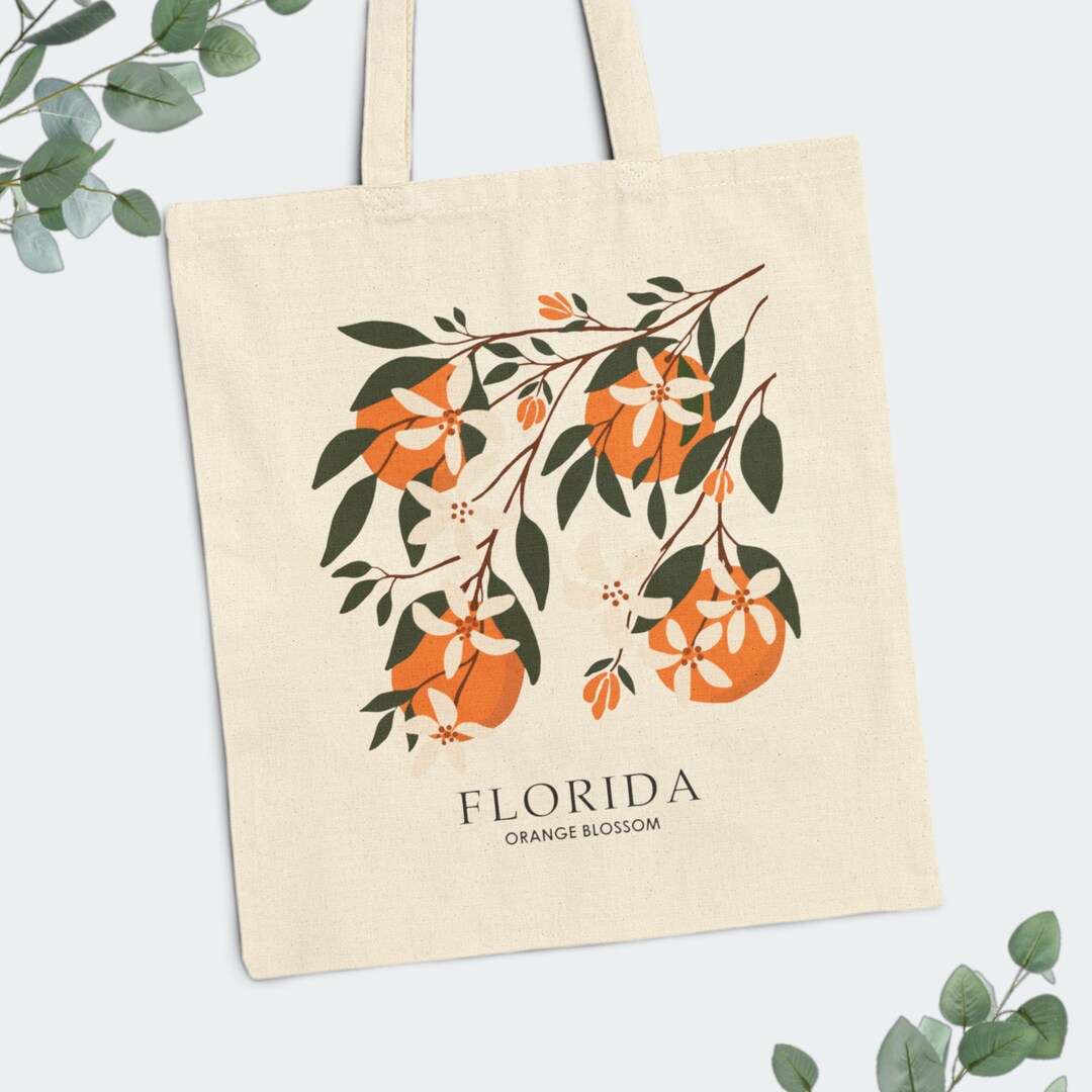 Florida Orange Blossom Cotton Canvas Tote Bag 15 X 16 Florida State ...