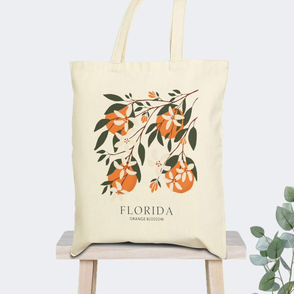 Florida Orange Blossom Cotton Canvas Tote Bag 15 X 16 Florida State ...