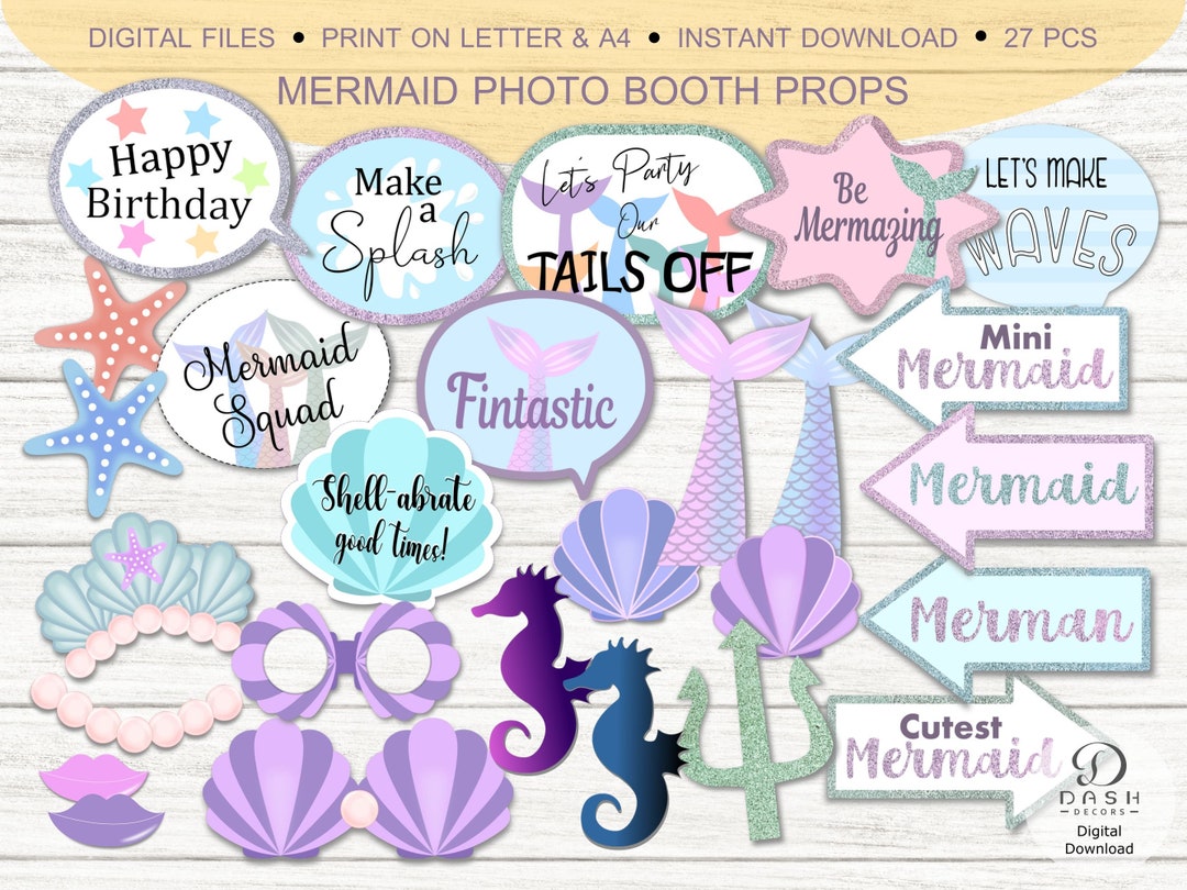 Mermaid Photo Booth Props for Mermaid Birthday Party, DIY Printable ...