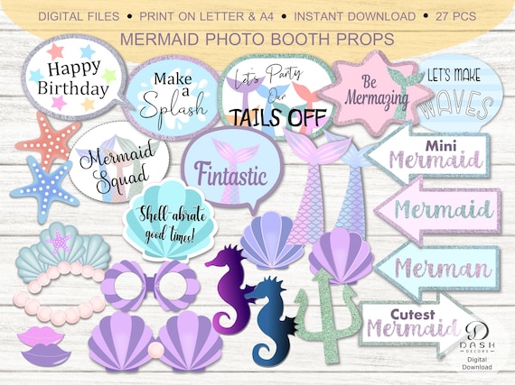 Mermaid Photo Booth Props for Mermaid Birthday Party DIY | Etsy