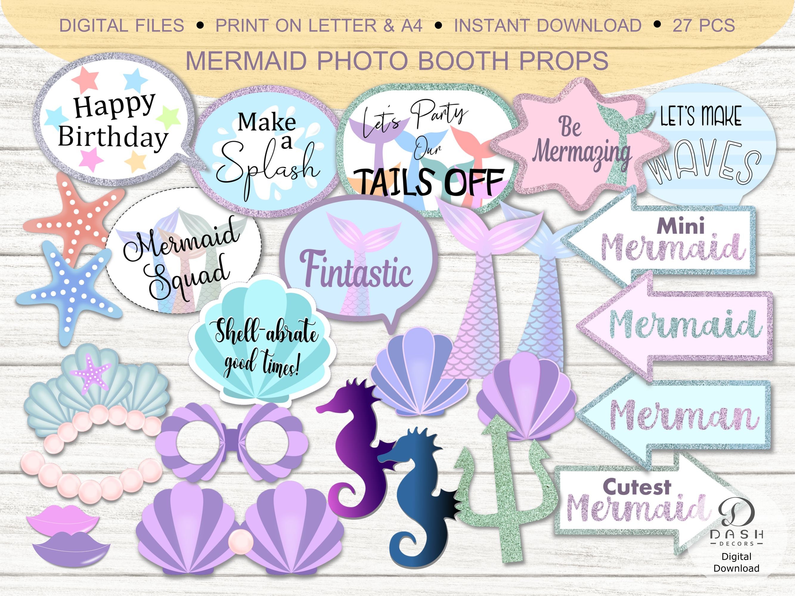 Mermaid Photo Booth Props for Mermaid Birthday Party, DIY Printable ...
