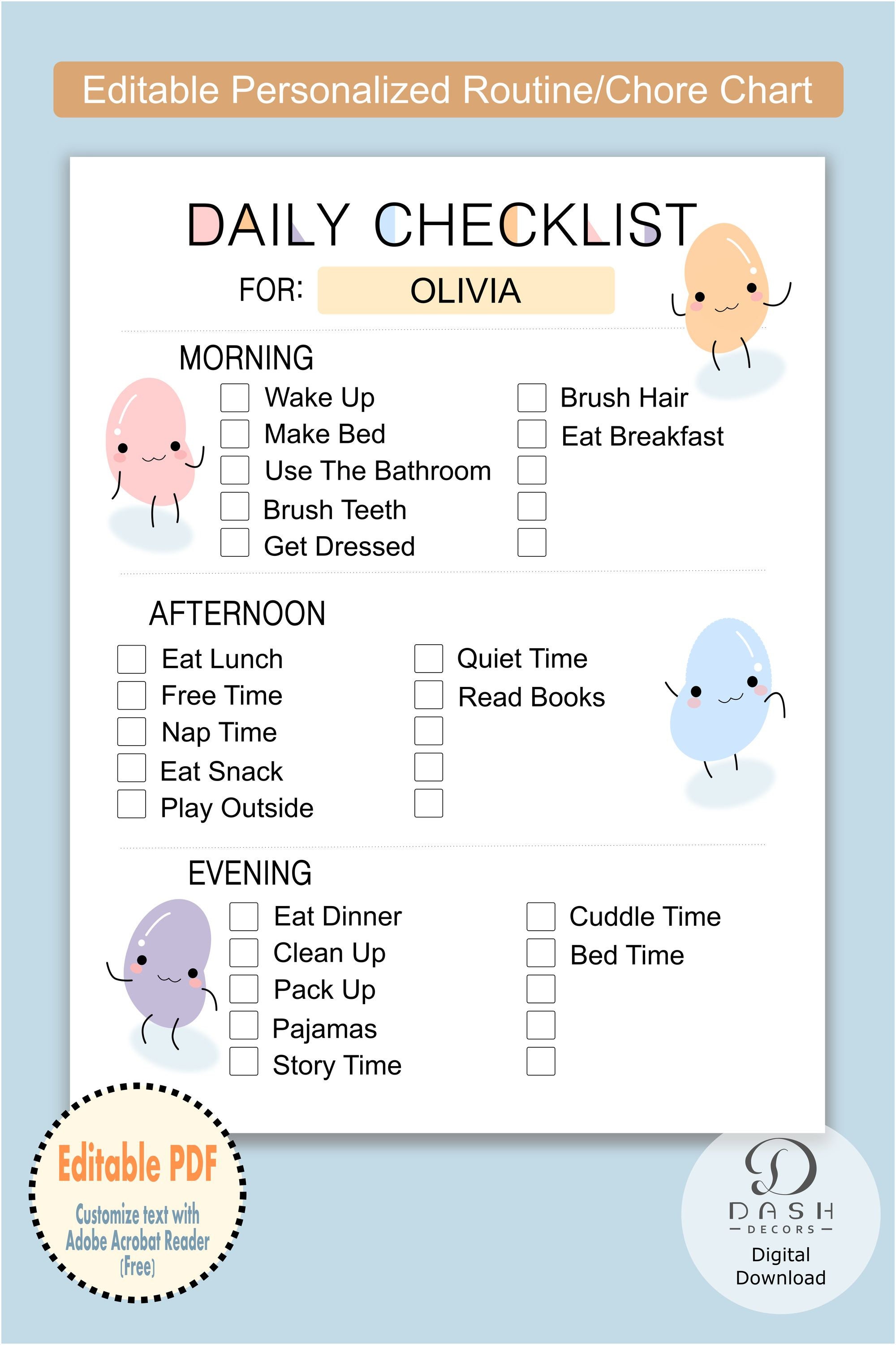 Editable Chore & Routine Chart for Kids Digital Daily Behavior Chart ...
